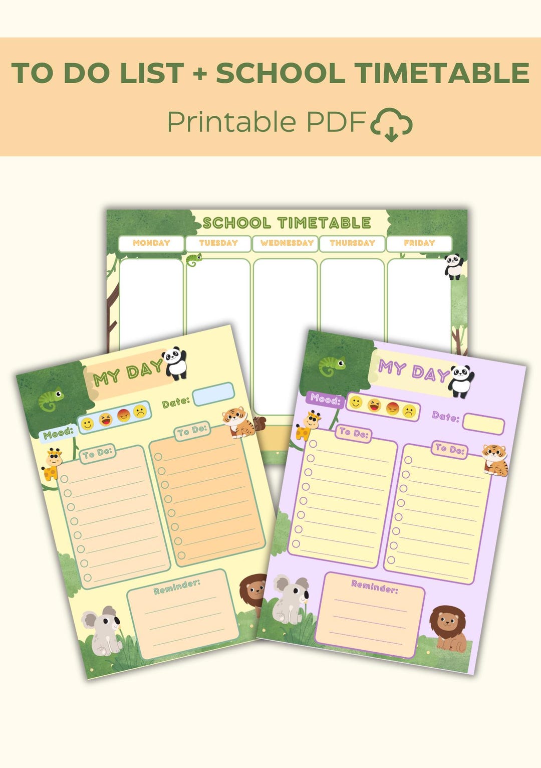 Printable Kids To-do List & School Timetable: Fun Animal Design (PDF ...