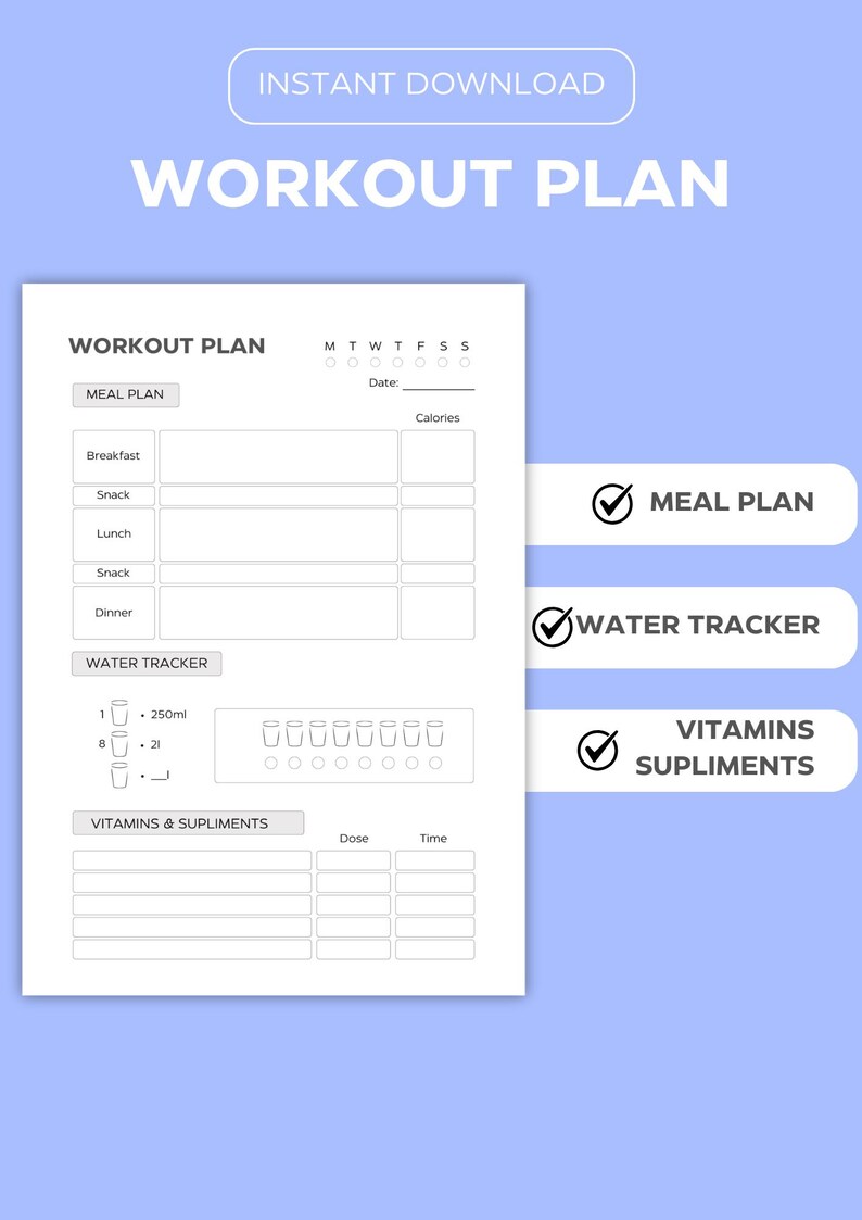Fitness Planner Printable | Workout Tracker PDF Download | Exercise Log ...