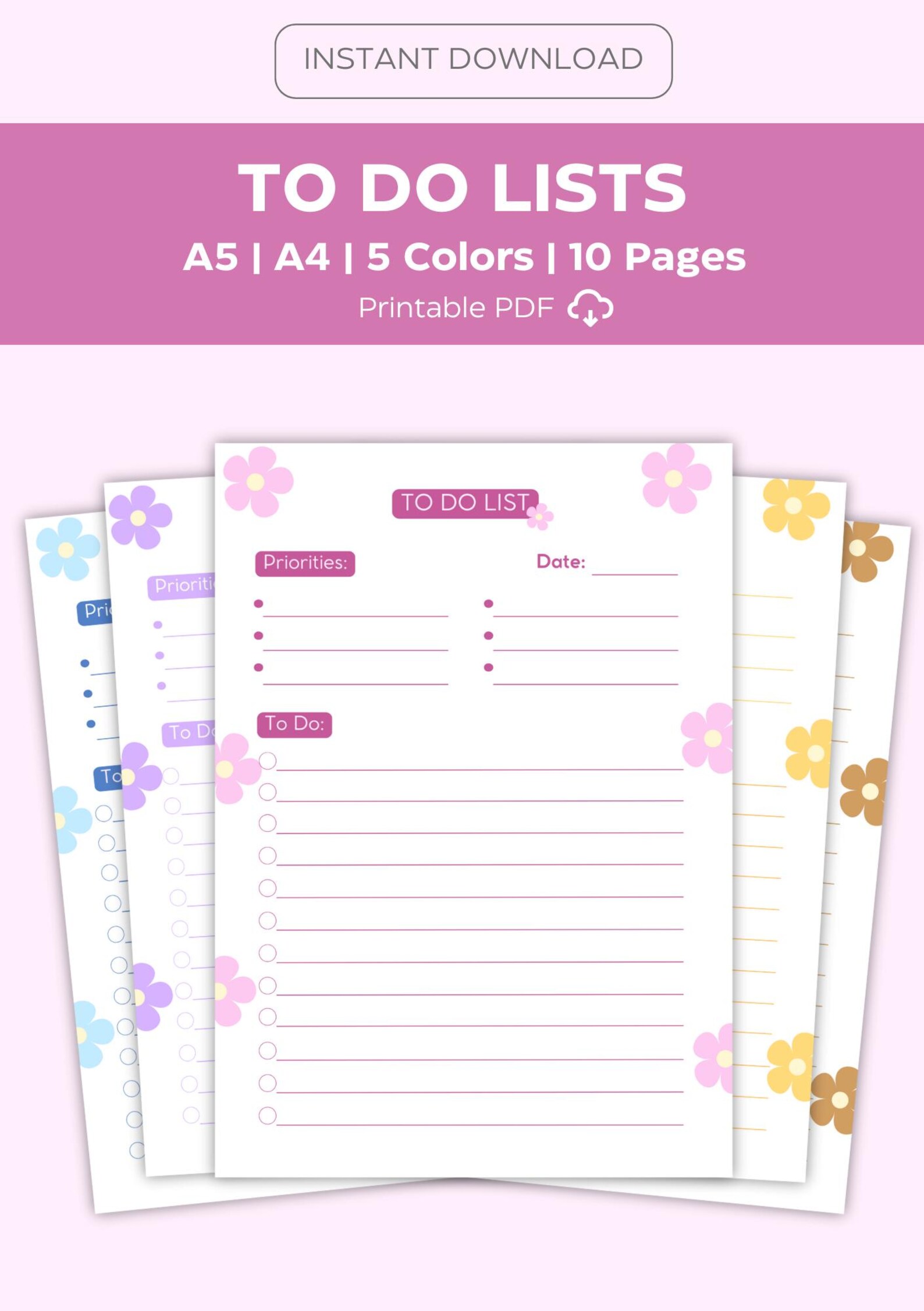 Floral to Do List Printable, Cute Daily Task List Template, PDF, A4,A5 ...