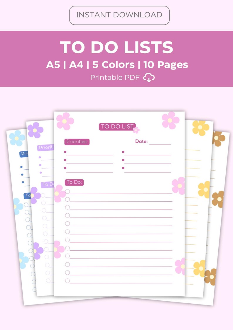 Floral to Do List Printable, Cute Daily Task List Template, PDF, A4,A5 ...