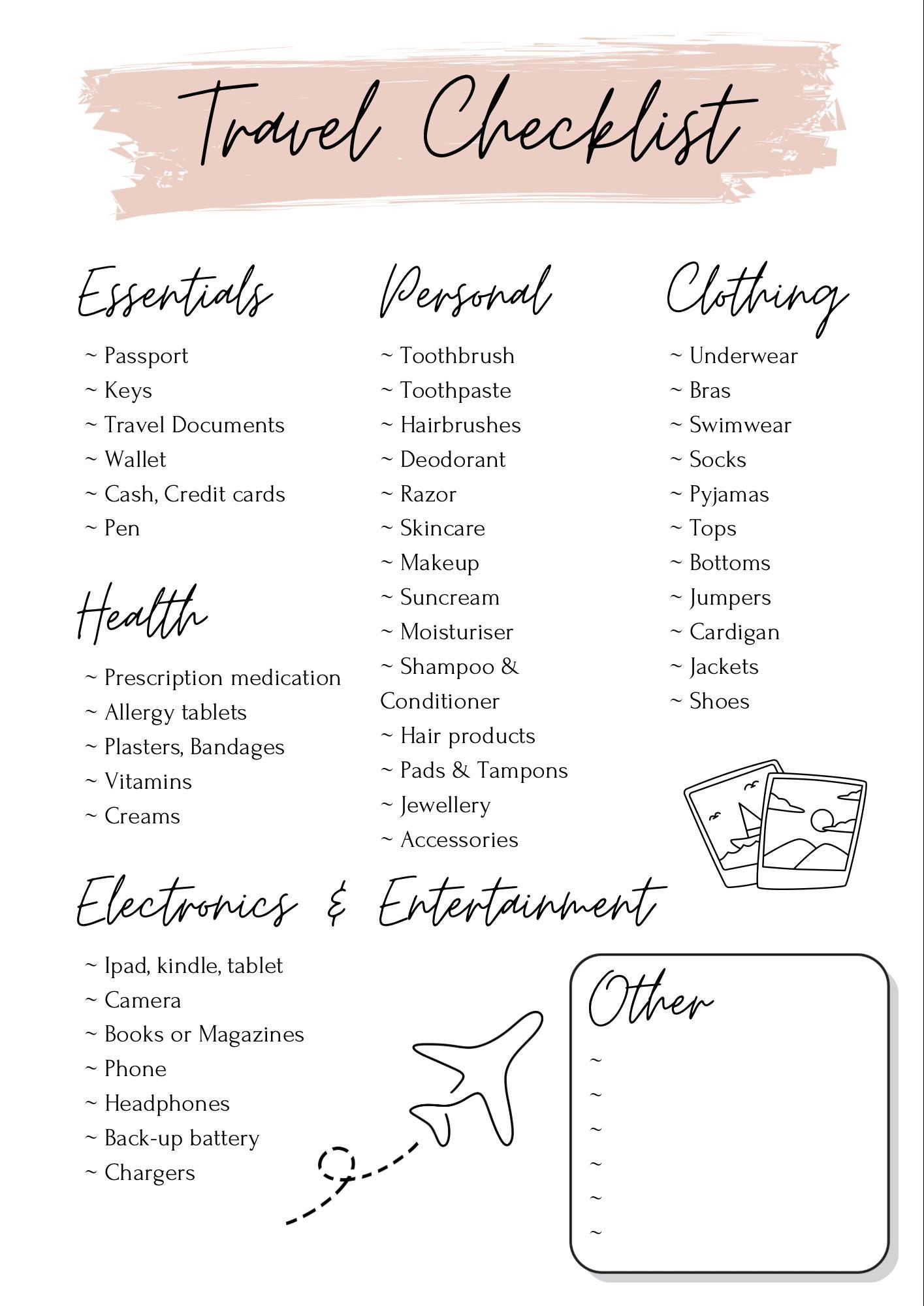 Travel Packing Checklist - Etsy