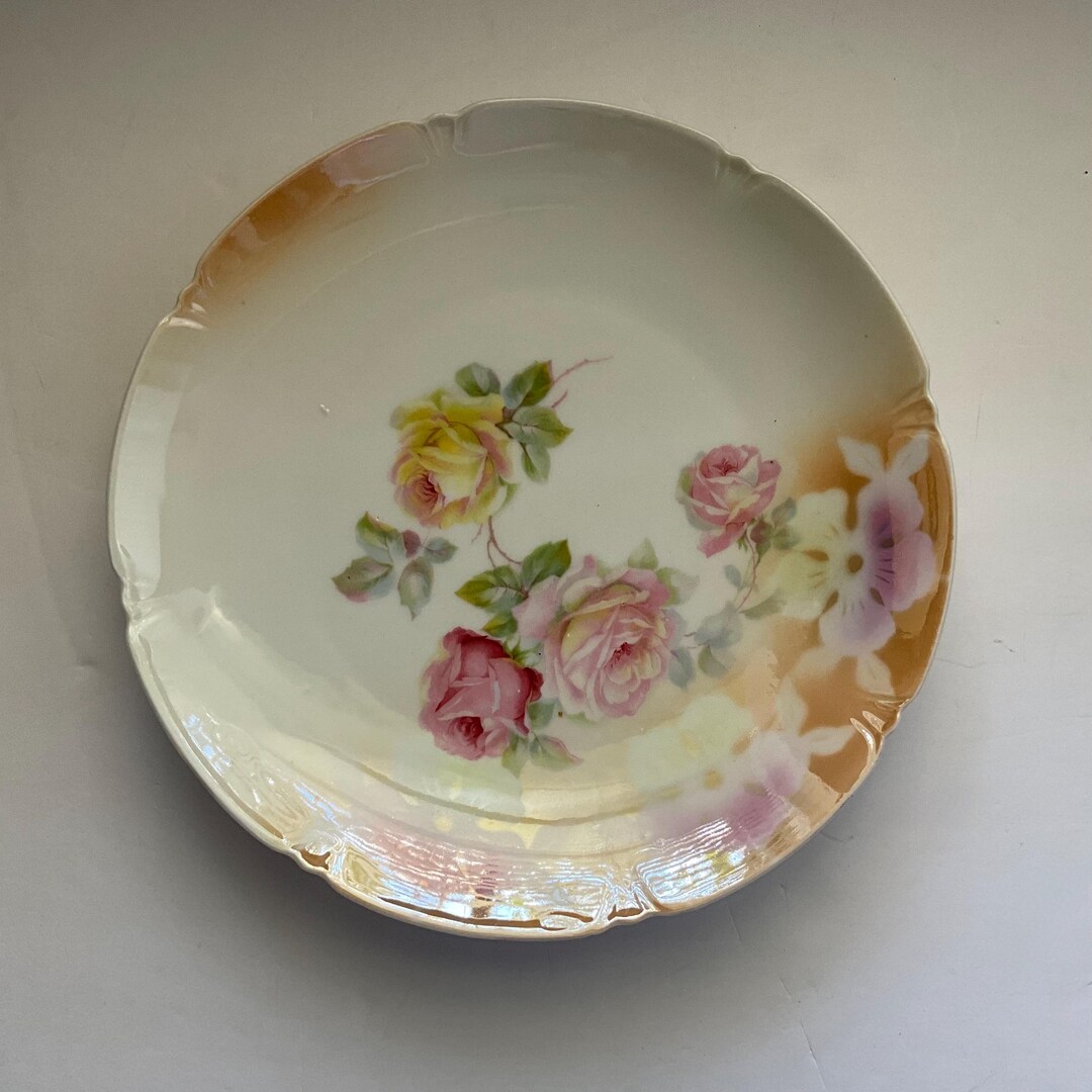 Vintage Bavaria RCW China Plate – Hand-painted Roses, Lusterware Floral ...