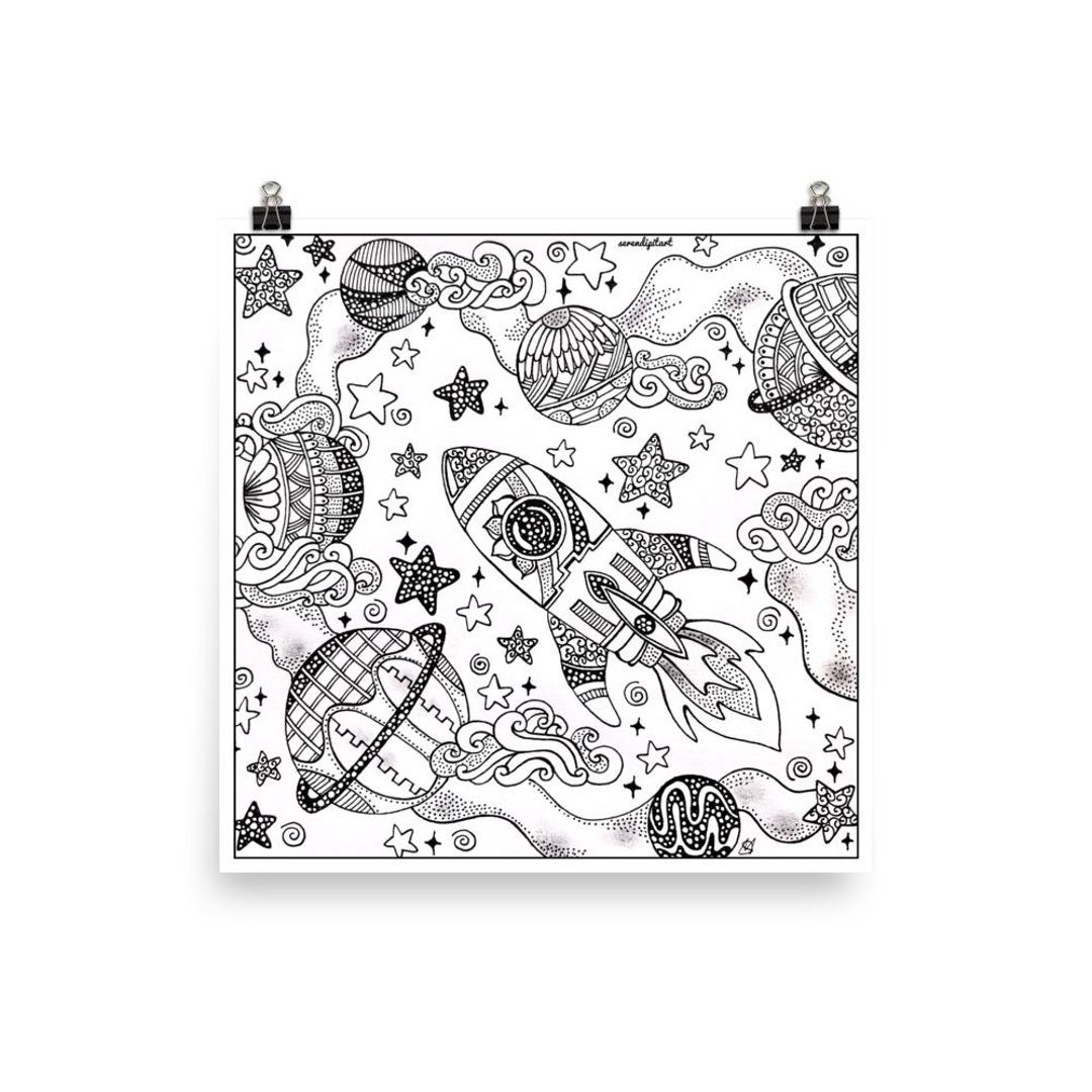 Zentangle Space Poster - Etsy