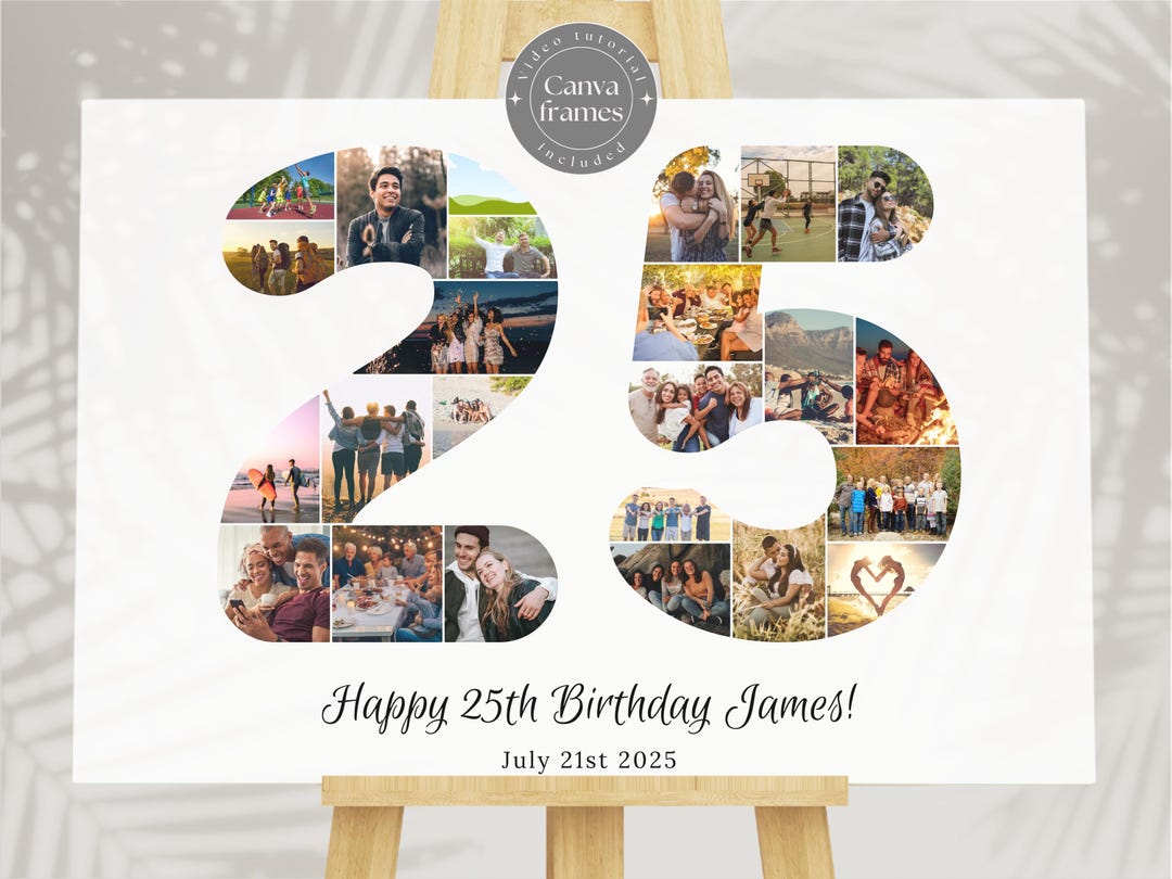 25th Birthday Photo Collage Template • Picture Collage • 25th ...