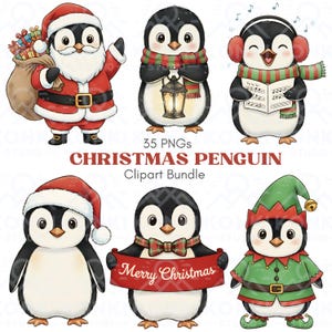 Christmas Penguin Clipart Bundle – 35 PNG Vintage Transparent Holiday ...