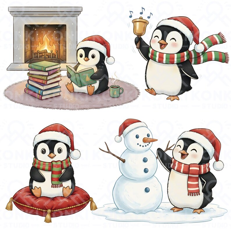 Christmas Penguin Clipart Bundle – 35 PNG Vintage Transparent Holiday ...