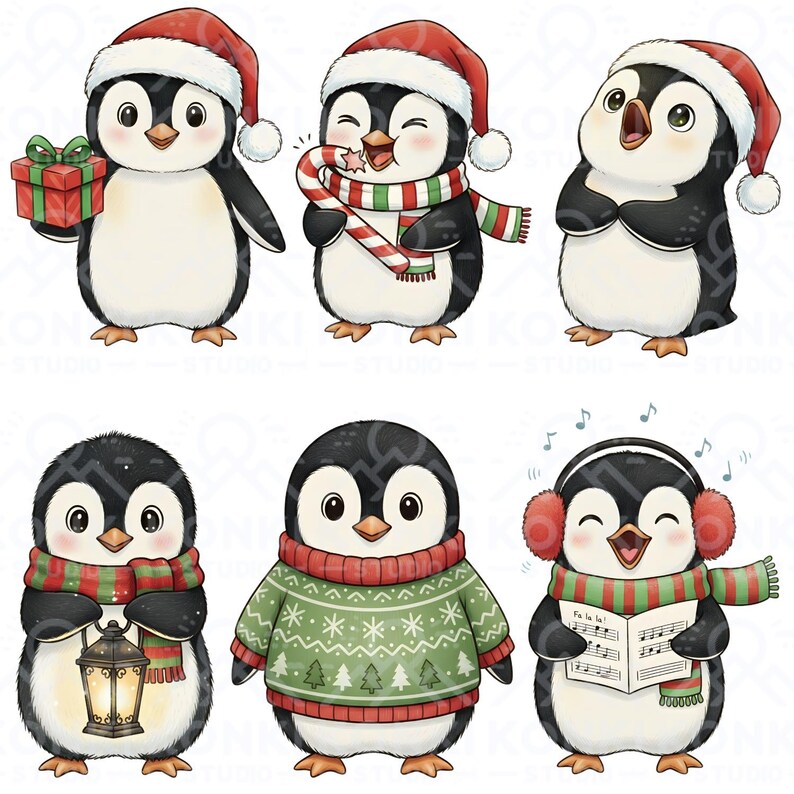 Christmas Penguin Clipart Bundle – 35 PNG Vintage Transparent Holiday ...