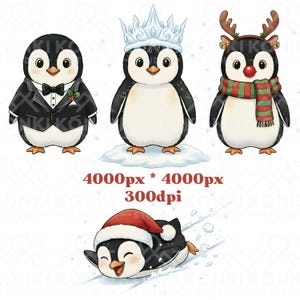 Christmas Penguin Clipart Bundle – 35 PNG Vintage Transparent Holiday ...