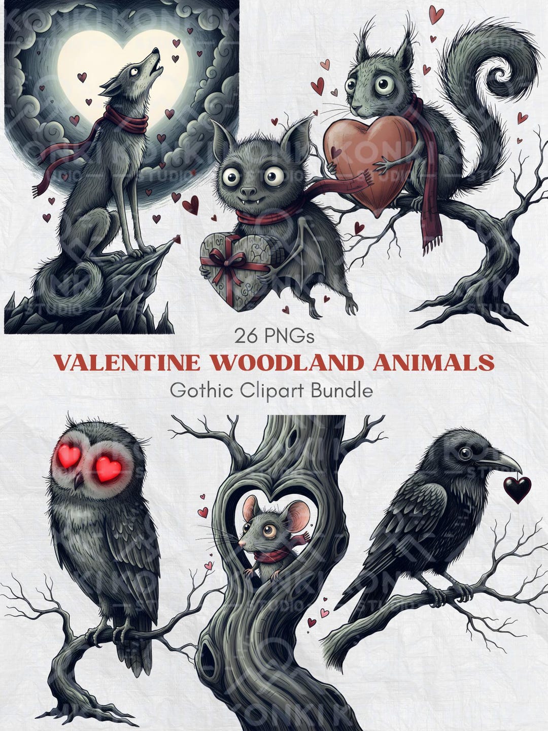 Whimsical Valentine Woodland Animals Clipart Bundle – 26 PNG | Instant ...