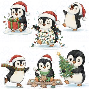 Christmas Penguin Clipart Bundle – 35 PNG Vintage Transparent Holiday ...