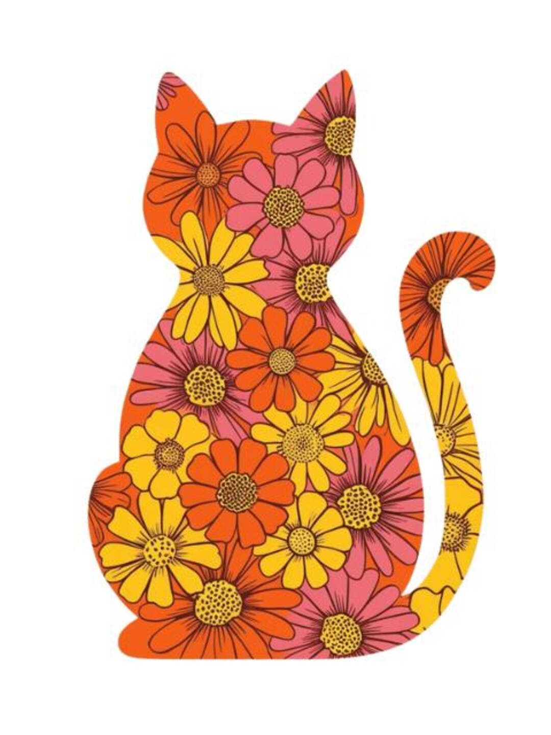 Floral Cat PNG: Retro Flower Design (digital Download) - Etsy