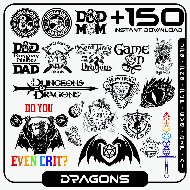 Fantasy RPG Dice SVG Bundle | Dungeons and Dragons Tabletop Game Icons ...