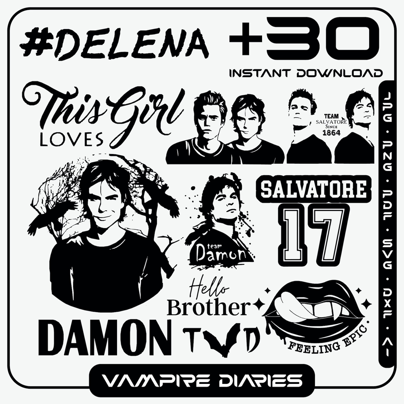 Vampire Diaries SVG Bundle: Mystic Falls, Elena, Damon, Stefan (digital ...