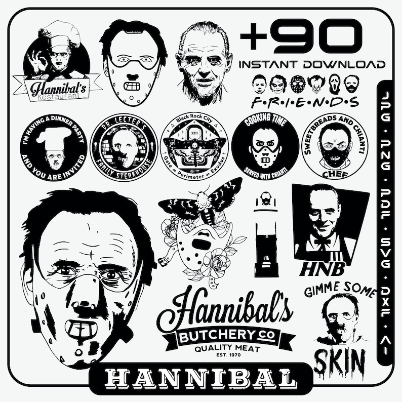 Hannibal Lecter SVG Pack | 90+ Creepy and Horror Silhouettes for Cricut ...