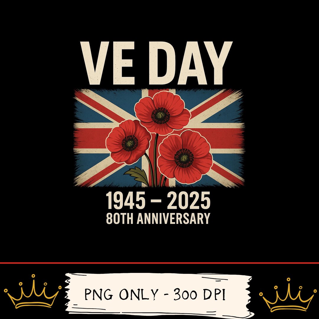 VE Day 80th Anniversary Png, UK Flag Png, Remembrance Day Png, Floral ...