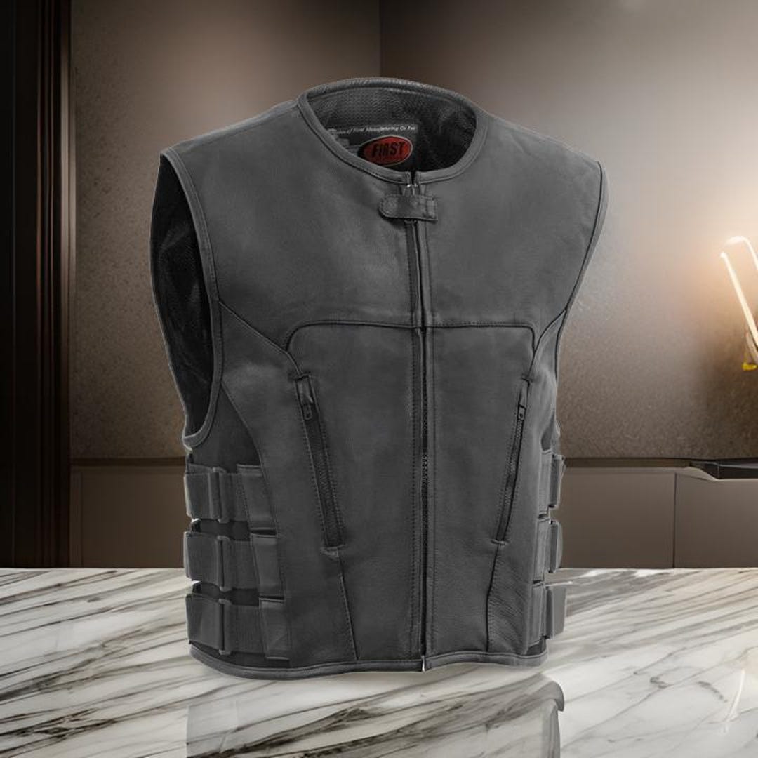 Handmade Commando Men's Leather SWAT Vest, Tactical Biker Vest ...