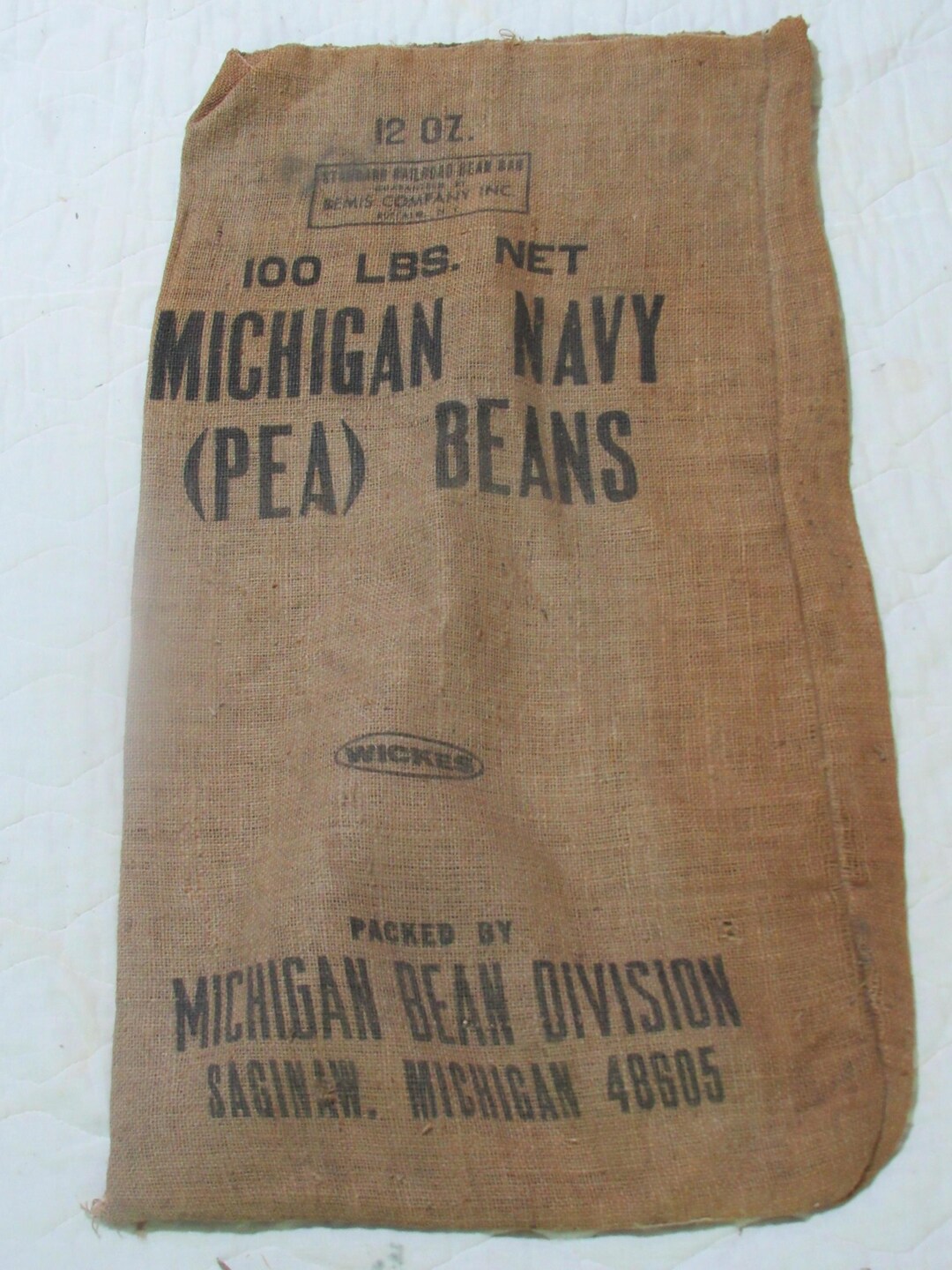 Vintage Michigan Bean Co Navy Pea Bean Burlap Bag 100 Lb Saginaw MI #25 ...