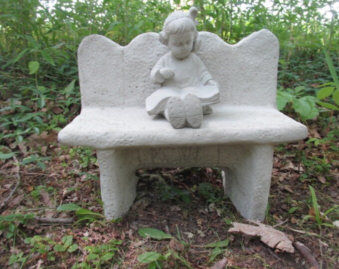 12" Cement Bench W/girl Reading Book Set of 2 Garden Art Concrete ...