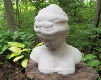 9 Antiqued Gray & White Cement Female Bust Sculpture Garden Art ...