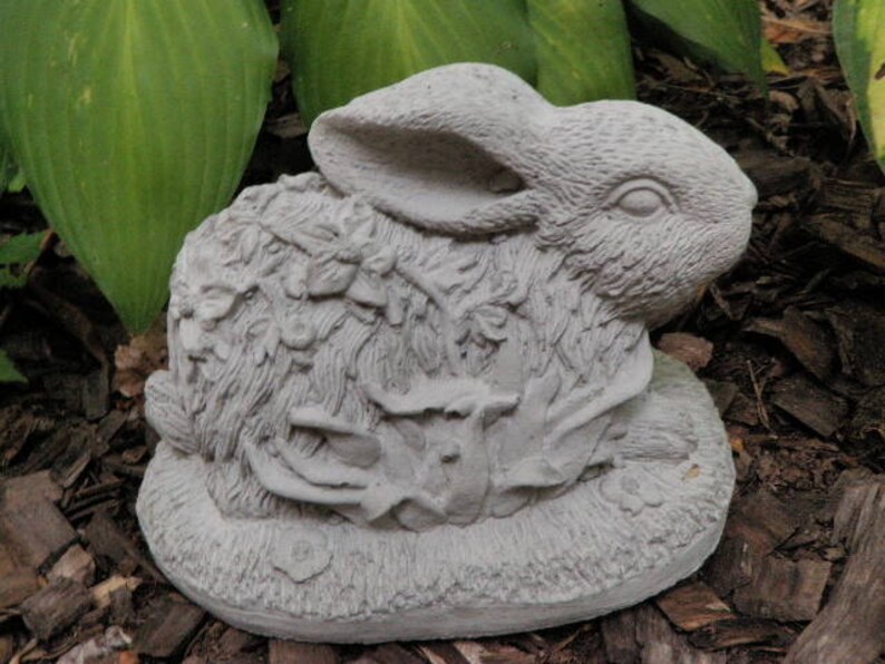 6 Tall Cement Crouching Rabbit Bunny on Grass Garden Art | Etsy