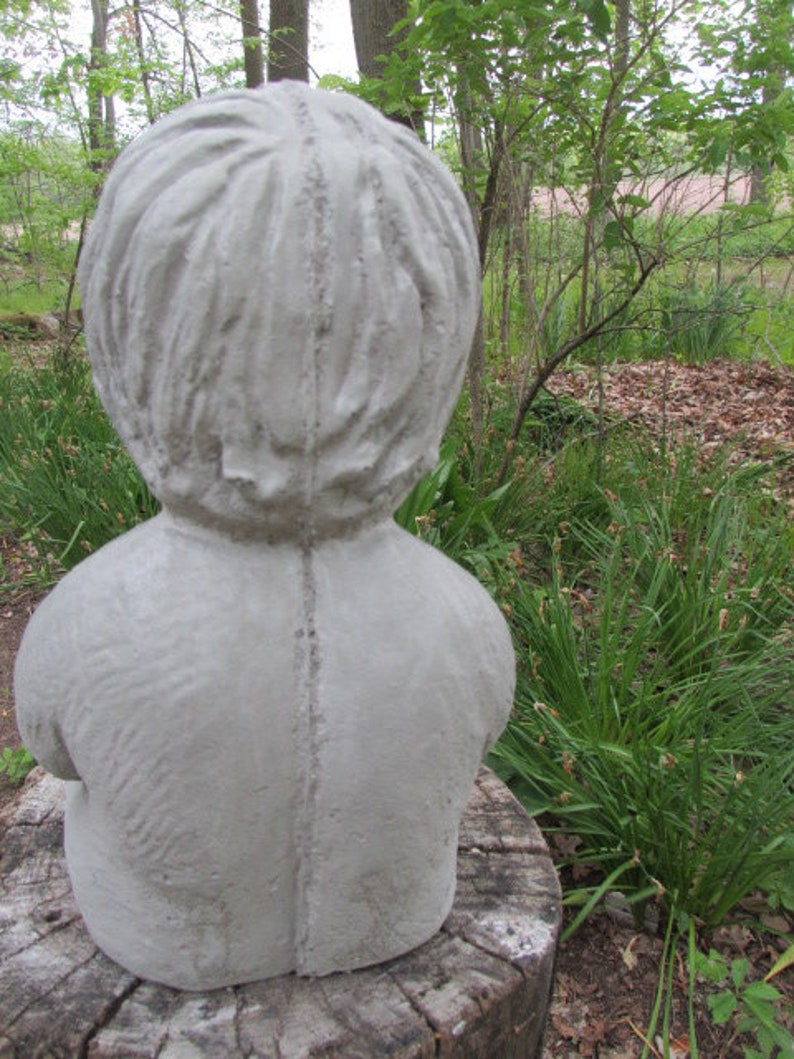 12" Tall Cement Child Holding Bunny Rabbit Concrete Garden Art Statue ...