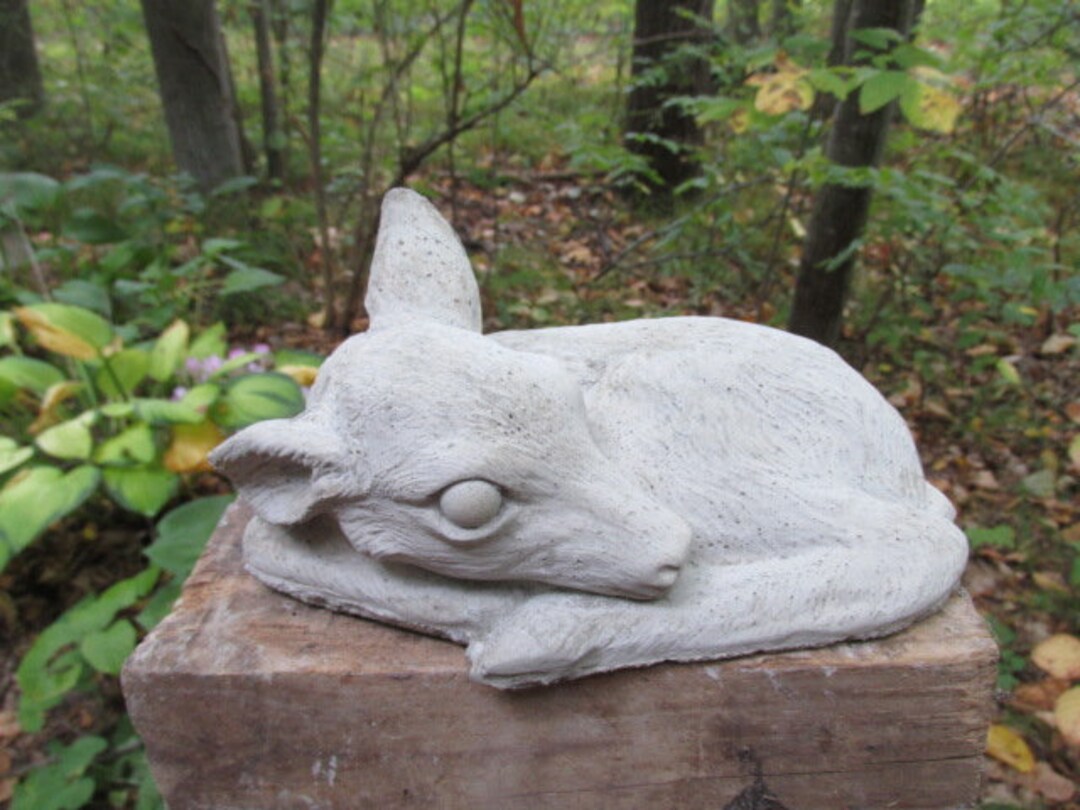 9" Cement Curled Sleeping Lying Fawn Baby Deer Garden Art Concrete ...