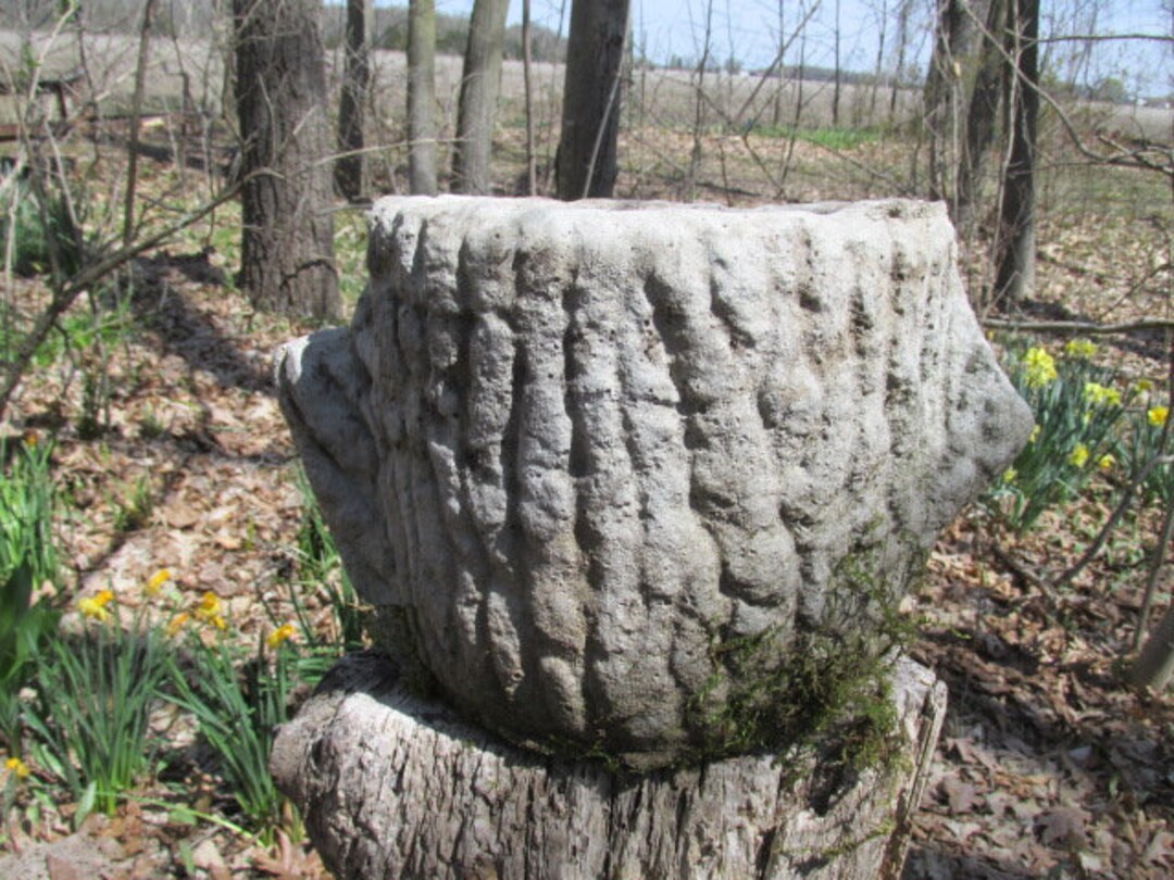 Vintage 13" Cement Traditional Wood Stump Pattern Planter Garden Art ...