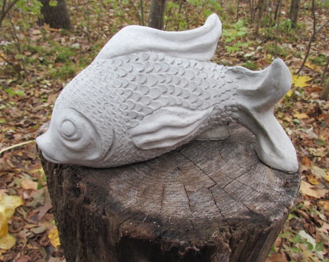 9 1/2" Long Cement Koi Goldfish Fish Garden Art Concrete Statue Pond ...