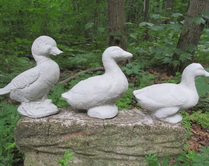 4"-6 1/2" Long Set of 3 Cement Ducks Garden Statue Concrete Duck - Etsy