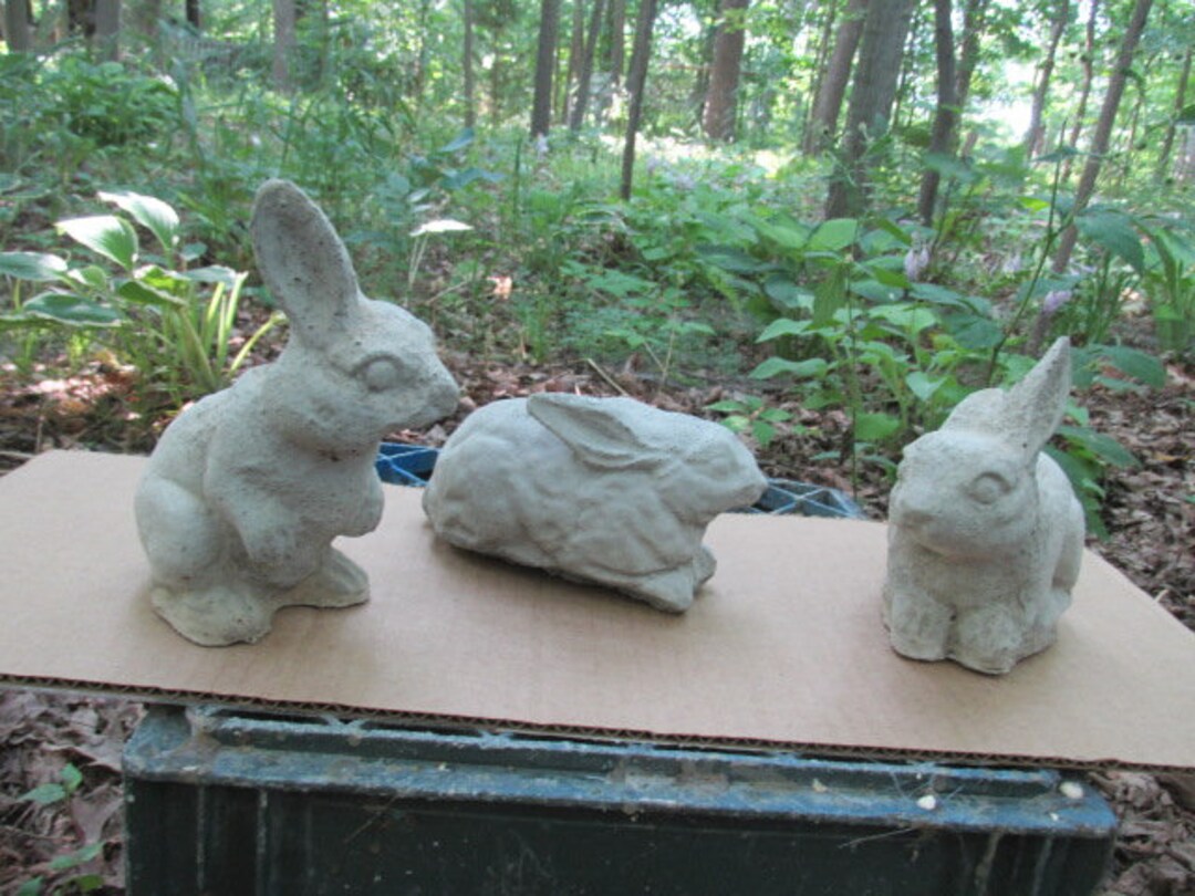 3 1/2-6 1/2" Tall Cement Bunny Rabbit Lot of 3 Garden Statue Concrete ...