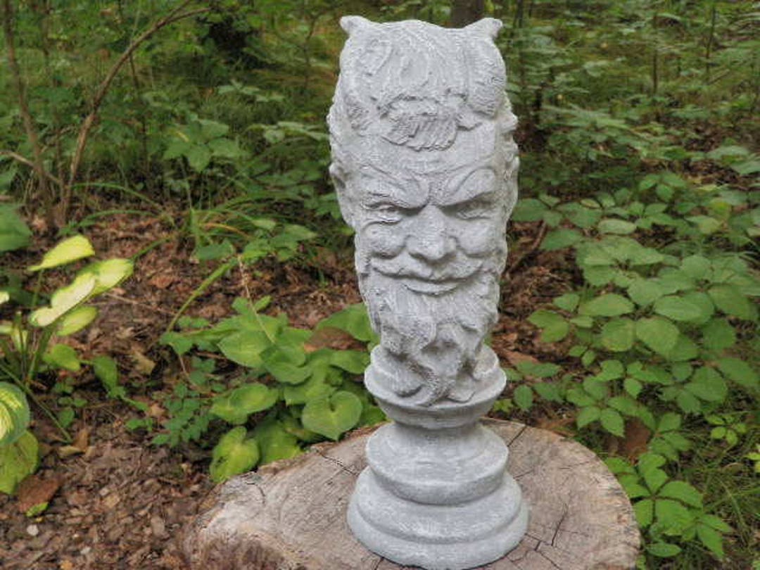 Antiqued 13" Cement Devil Head Satan Lucifer Satyr Garden Art Statue ...