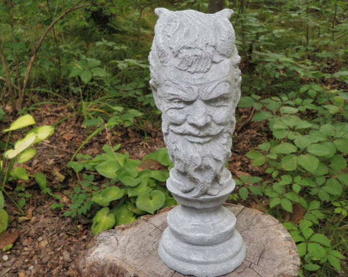 Antiqued 13" Cement Devil Head Satan Lucifer Satyr Garden Art Statue ...