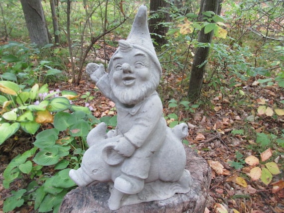 13 Cement Gnome Elf Riding Pig Garden Art Concrete - Etsy