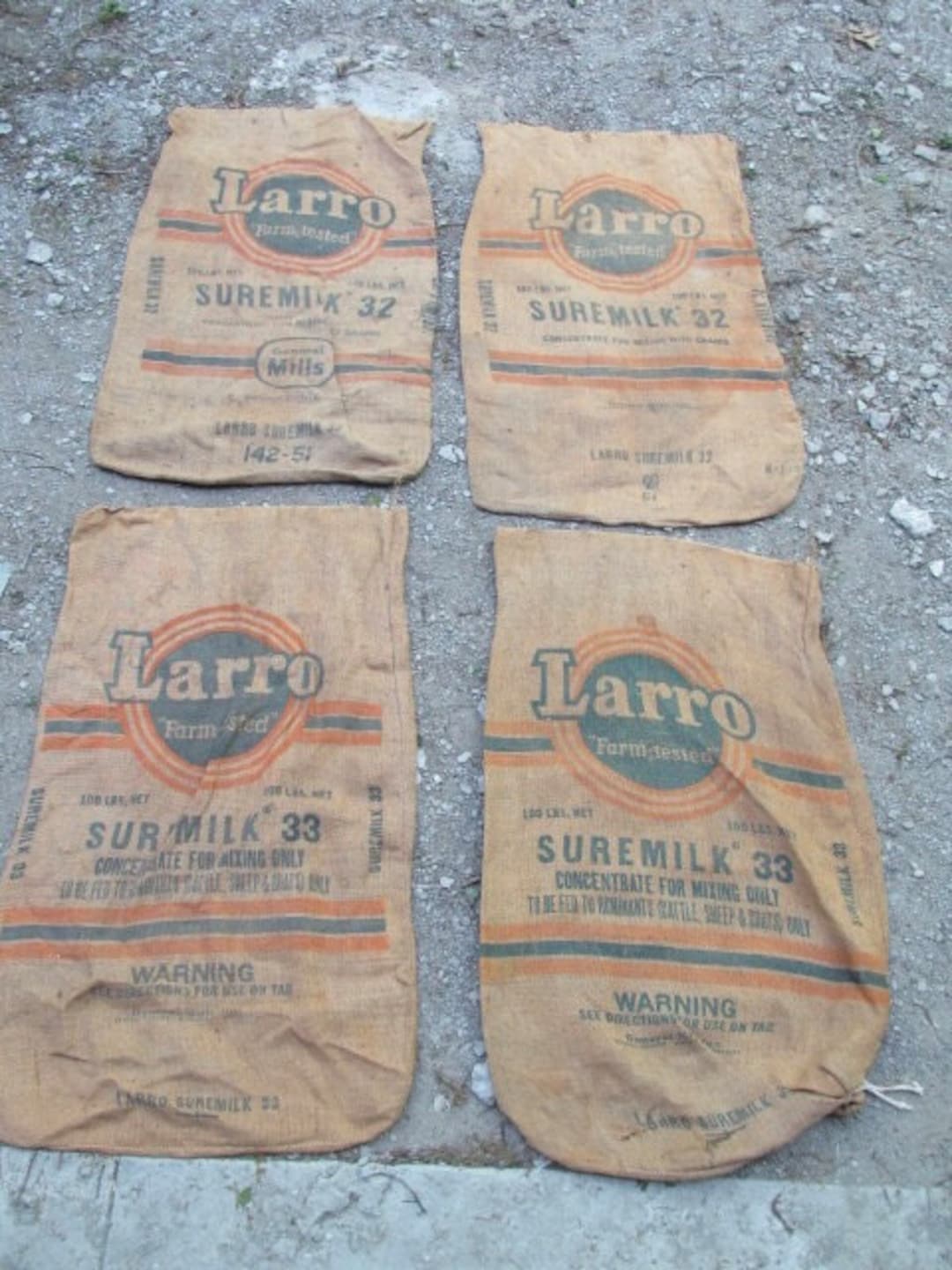 Vintage Larro Sure Milk 32&33 General Mills Burlap Bag Feed Sack 100 Lb ...