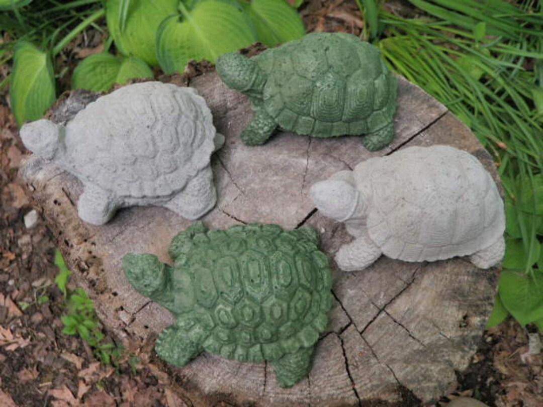 4 1/2" Long Cement Turtle Lot of 4 Garden Art Concrete Statue Lawn ...