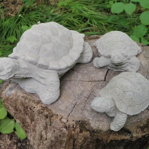 4 1/2"-8" Long Cement Turtle Lot of 3 Garden Art Concrete Statue ...