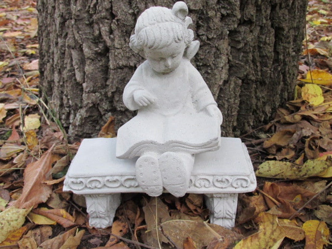 Cement Girl Reading Book & Bench Pair Garden Art Concrete Statue - Etsy