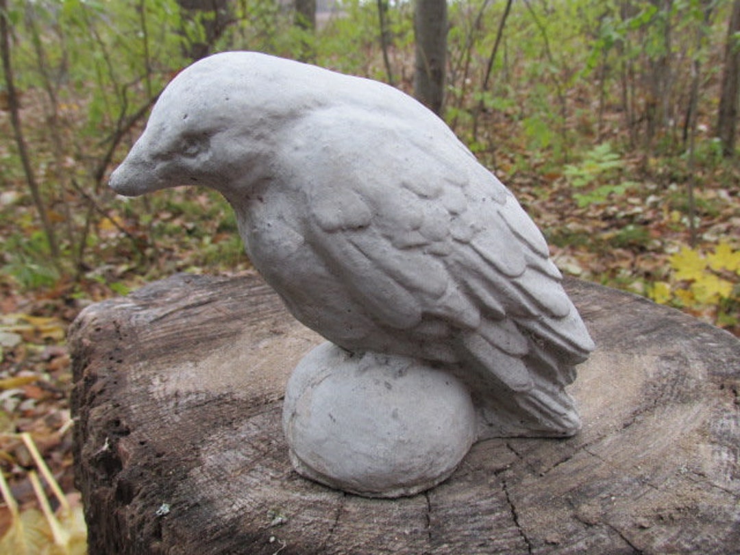 Small 4 1/2" Tall Cement Baby Crow Raven Bird Concrete Garden Art Yard ...