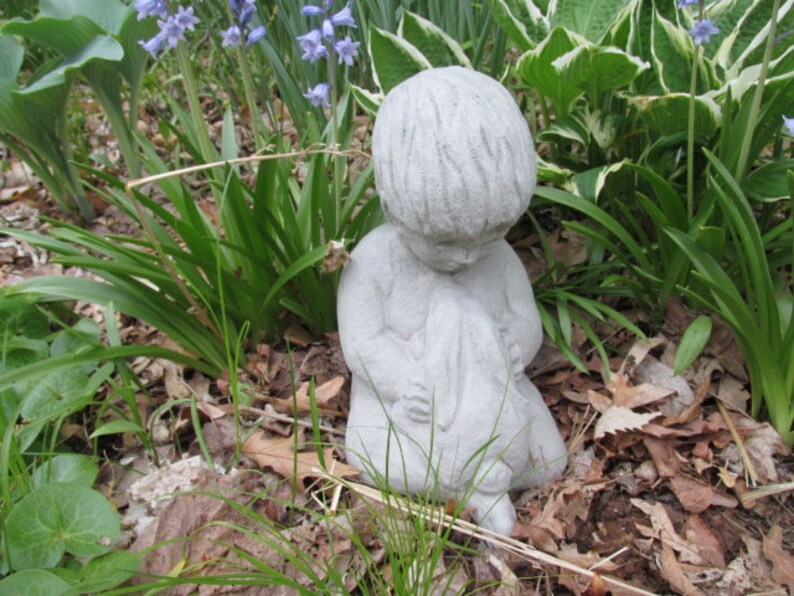 12" Tall Cement Child Holding Bunny Rabbit Concrete Garden Art Statue ...
