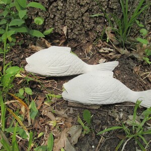 9" Long Cement Asian Koi Fish Lot of 2 Garden Art Concrete Statue Very ...