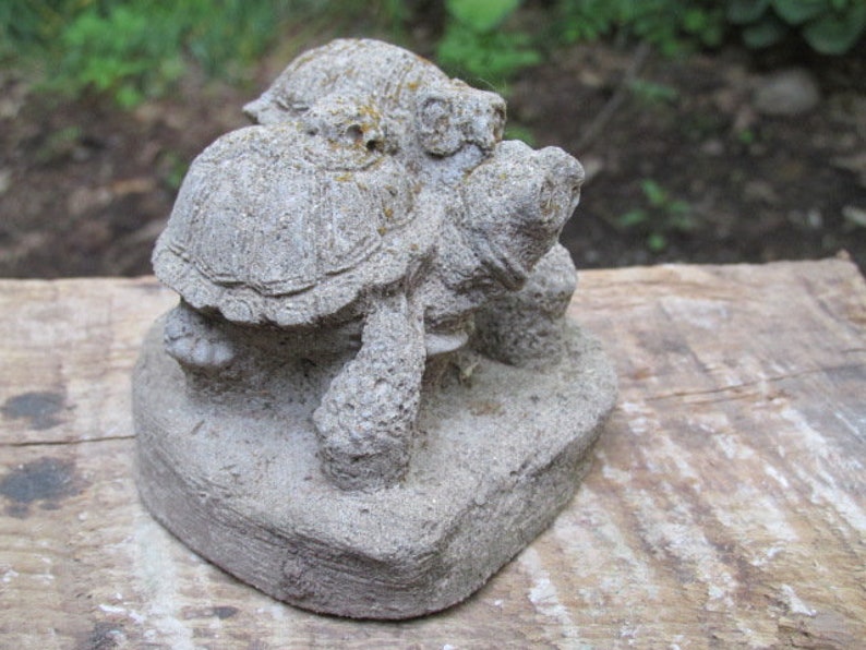 Vintage 5" Long Cement Turtle Pair Garden Weathered Concrete Statue ...