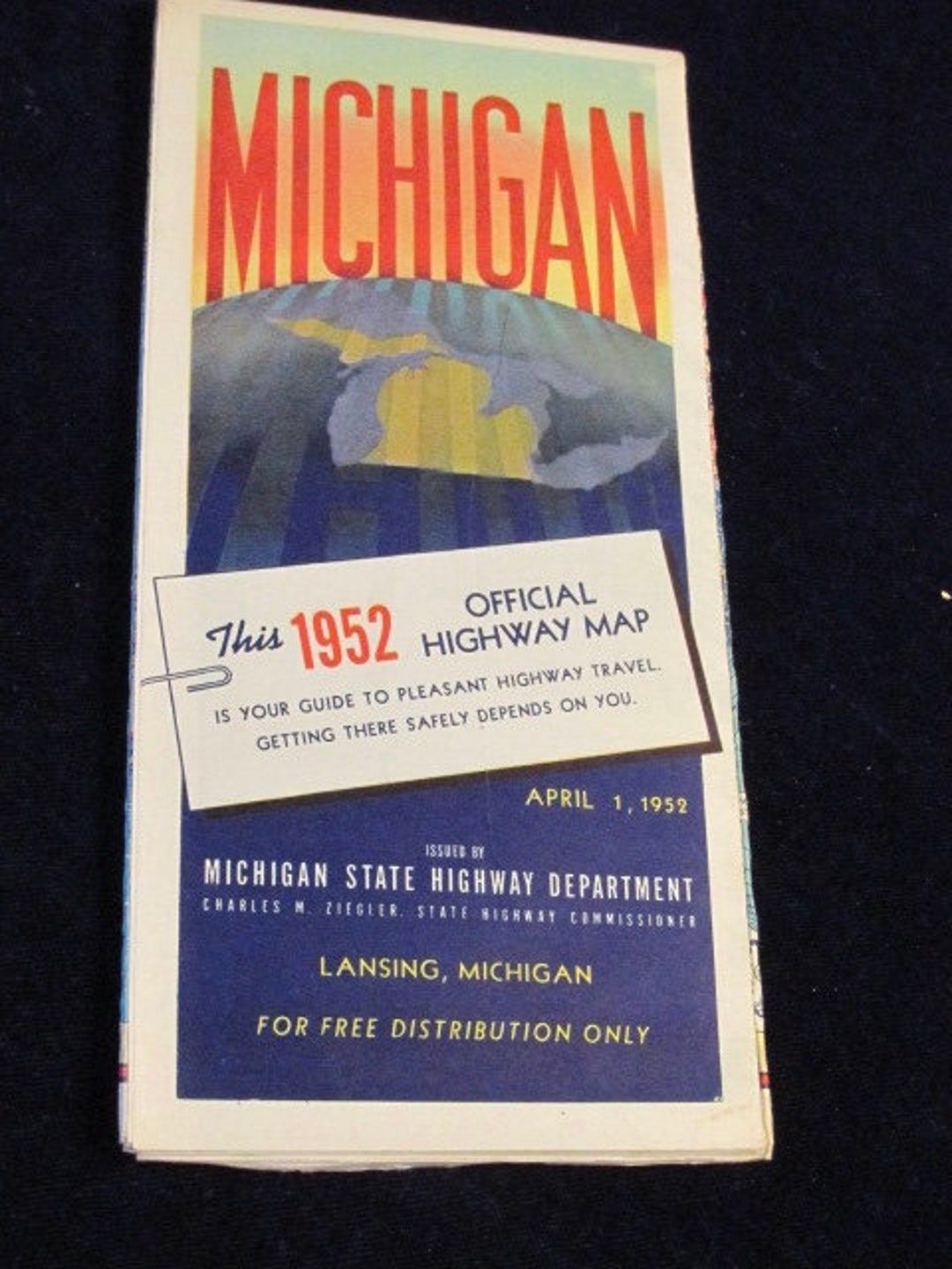 Actual Original Vintage Official April 1 1952 Michigan Highway State ...