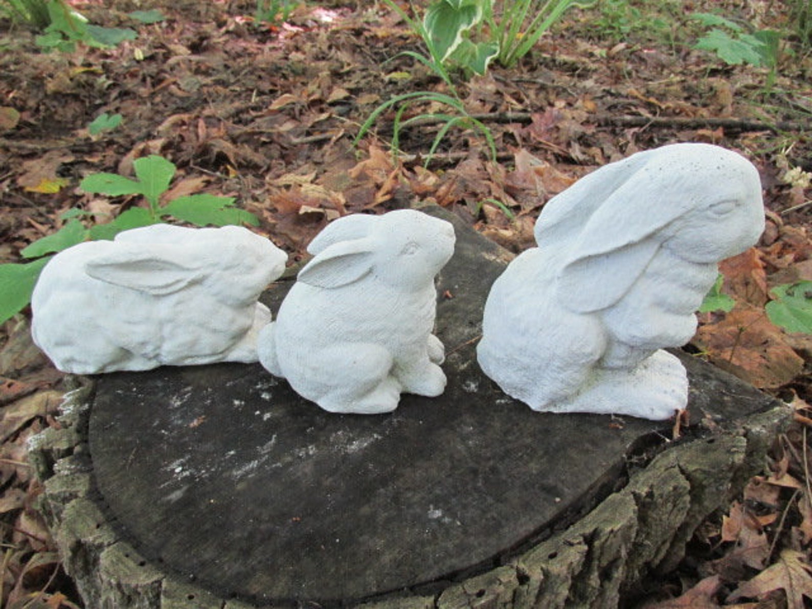 Cement Bunny Rabbit Lot of 3 Garden Statue Concrete Hare Super Cute ...