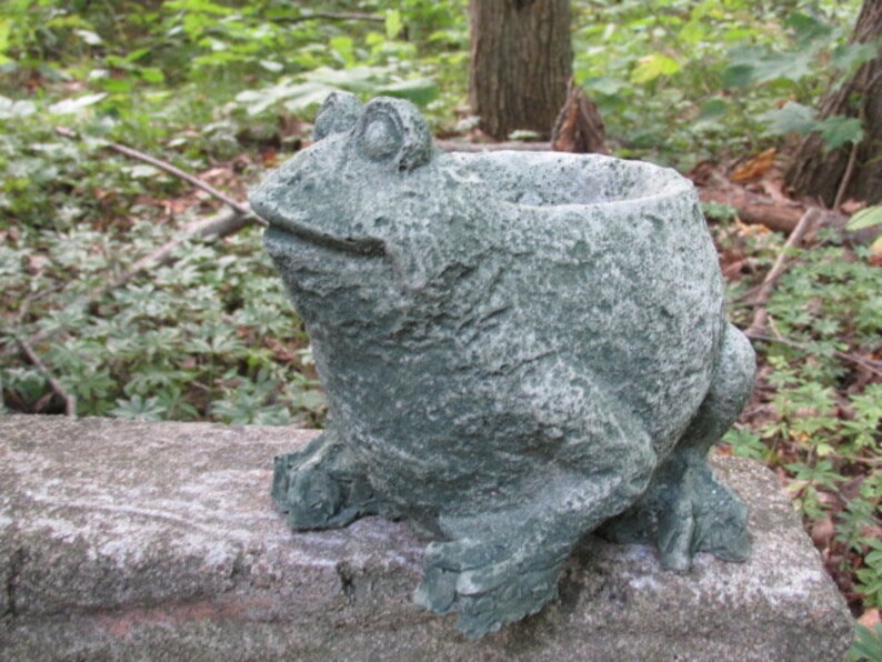 5 1/2" Cement Frog Planter With a Green Patina Made of Concrete for a ...