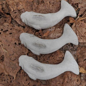 Cement 6" Long Fish Lot of 3 Garden Art Concrete Statue for Pond, Bird ...