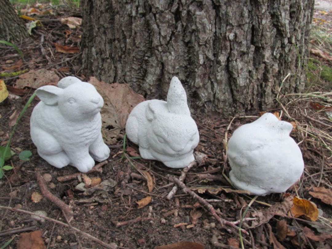 Cement Bunny Rabbit Lot of 3 Garden Statue Concrete Hare Precious ...