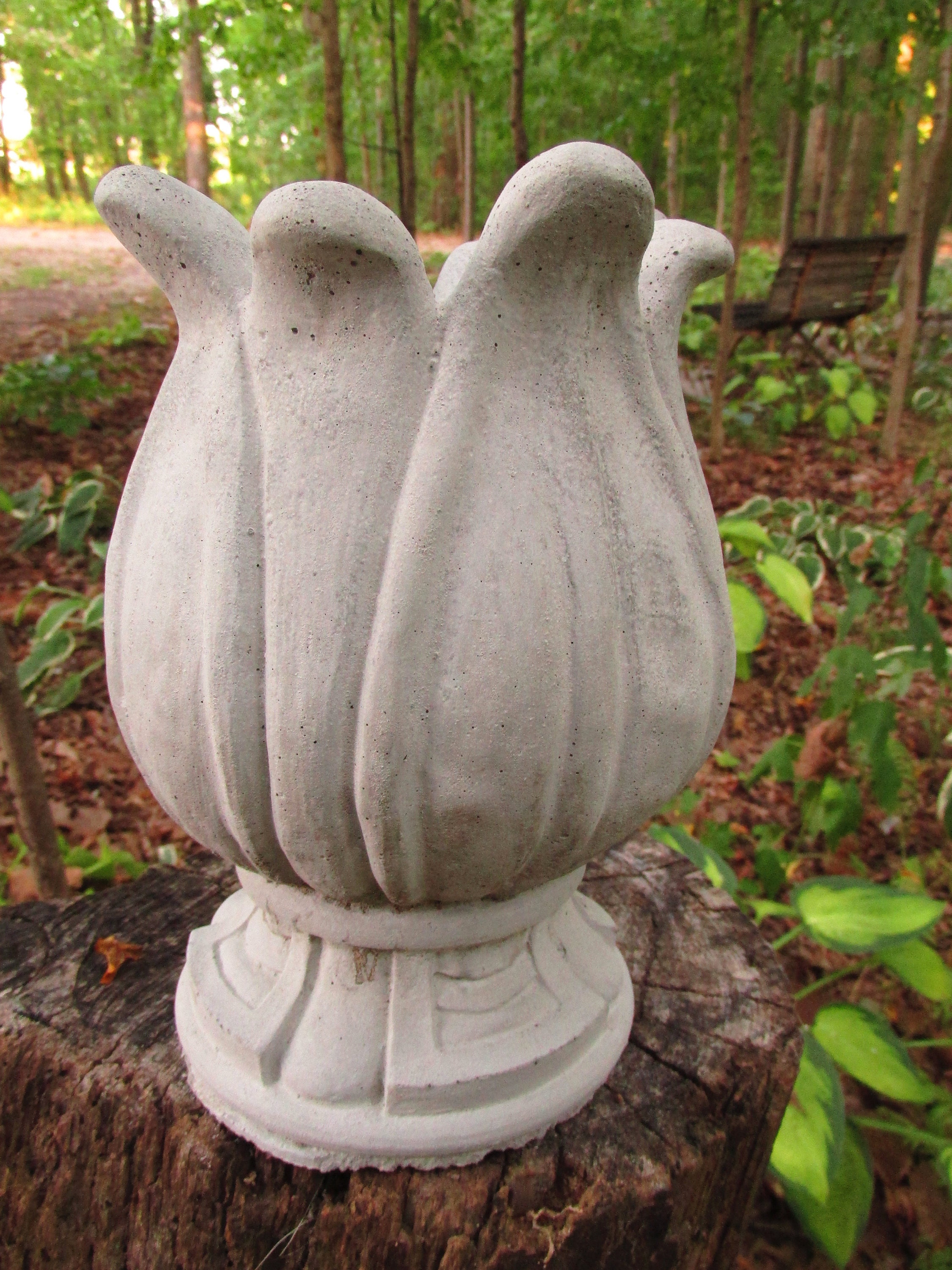10 1/2" Tall Cement Flower Bud Tulip Fountain Topper Top Garden Art ...