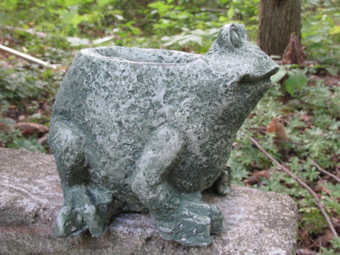 5 1/2" Cement Frog Planter With a Green Patina Made of Concrete for a ...