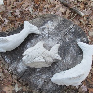 4" - 6 1/2" Long Cement Fish Lot of 3 Garden Art Concrete Statue School ...