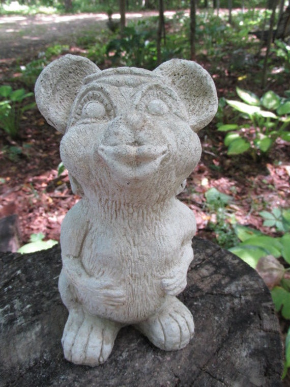 Vintage Cement 8 Tall Mouse Standing Garden Statue Weathered Concrete ...